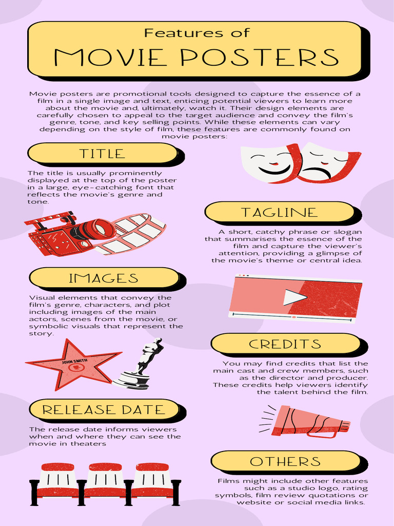 Features of Movie Posters Infographic in Bright Lined Illustrative ...
