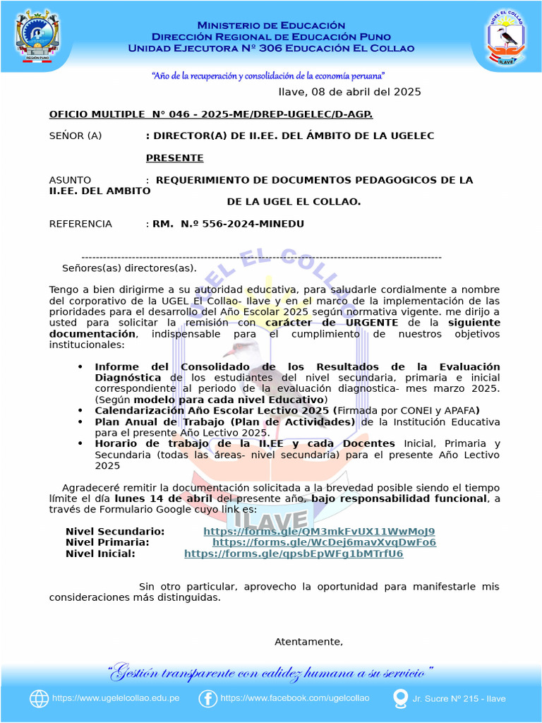 Oficio Ii - Ee. Documentos 2025 | PDF