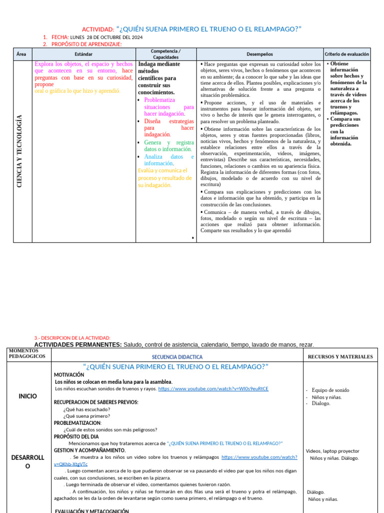 Actividad Truenos y Relampagos | PDF | Evaluación | Información