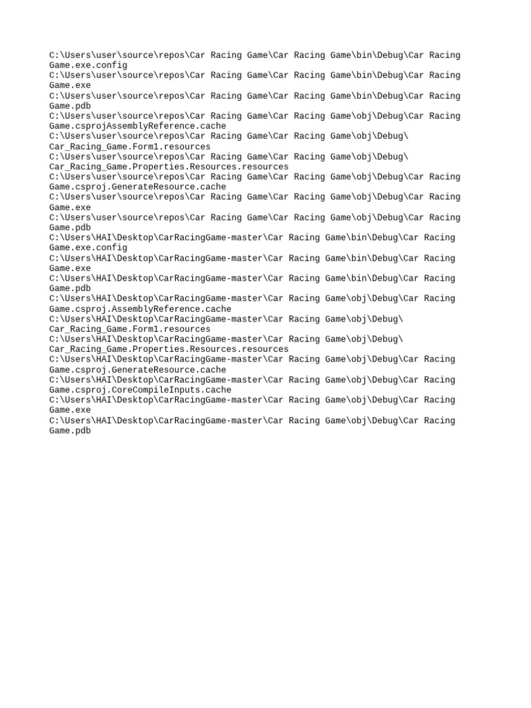 Car Racing Game - csproj.fileListAbsolute | PDF