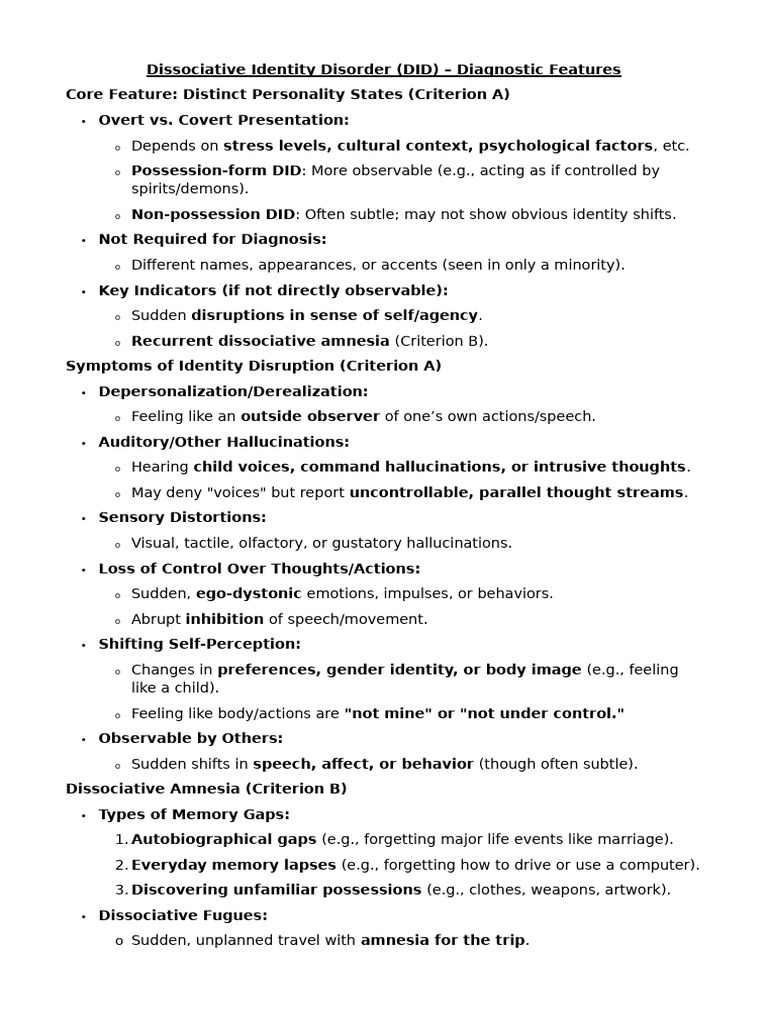 03.dissociative Identity Disorder (DID) - Diagnostic Features | PDF ...