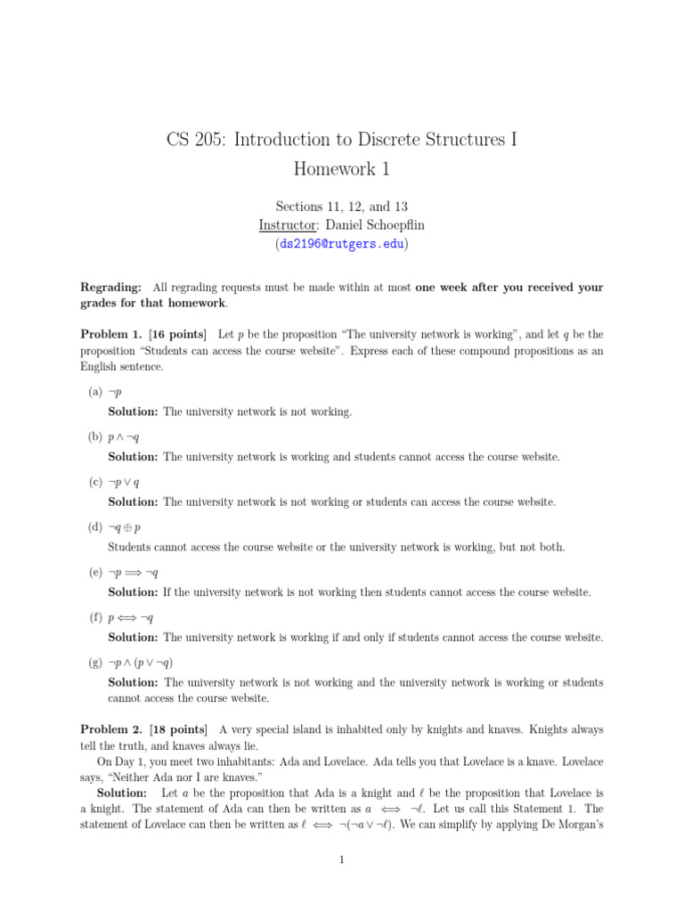 Rutgers CS 205 Sp25 Homework 1 Solutions | PDF | Truth | Theoretical Computer Science