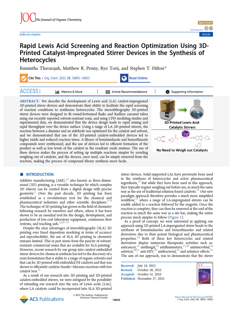 Rapid Lewis Acid Screening and Reaction Optimization Using 3D-Printed ...