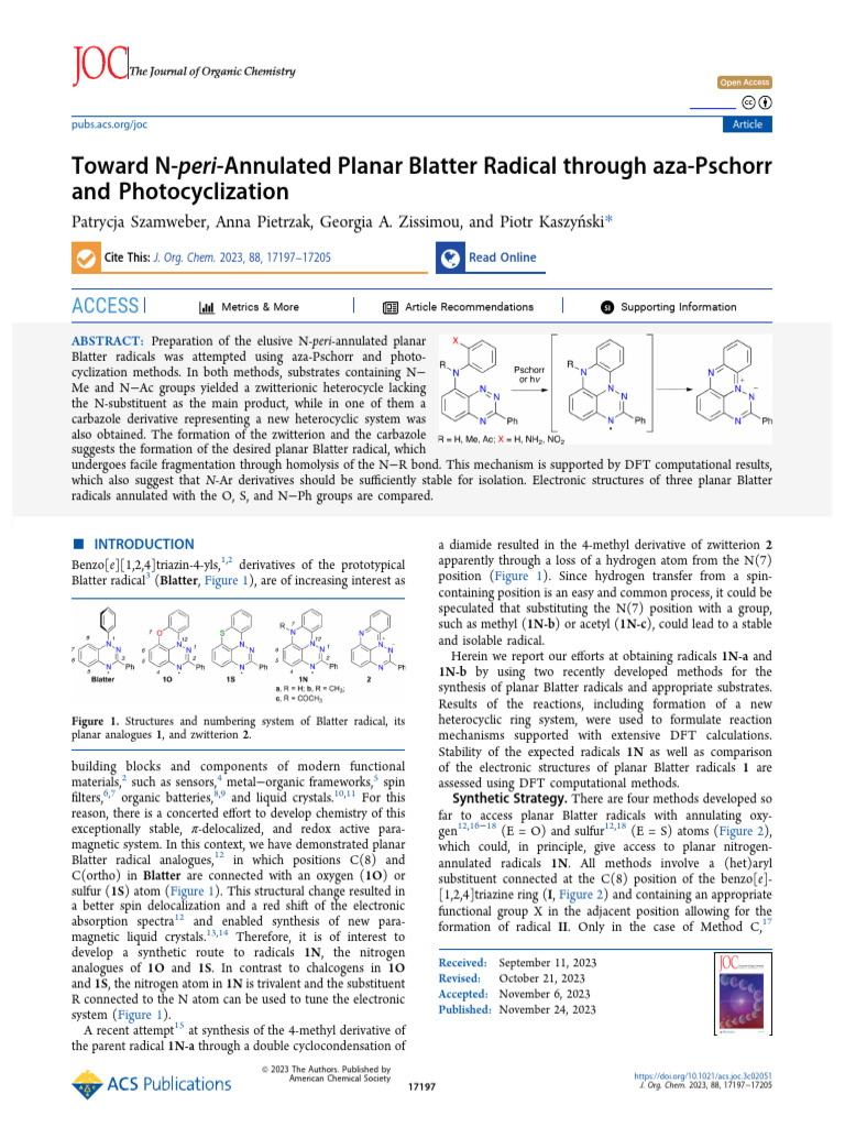 Toward N-peri-Annulated Planar Blatter Radical through aza-Pschorrand ...