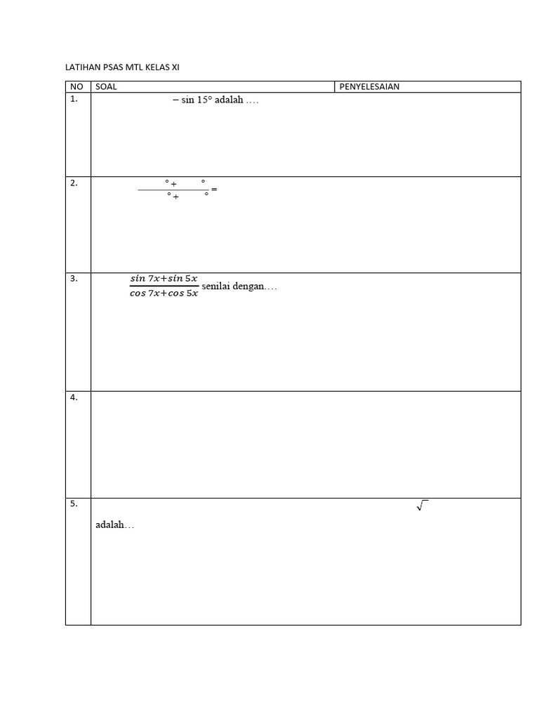 Latihan Psas MTL Kelas Xi | PDF