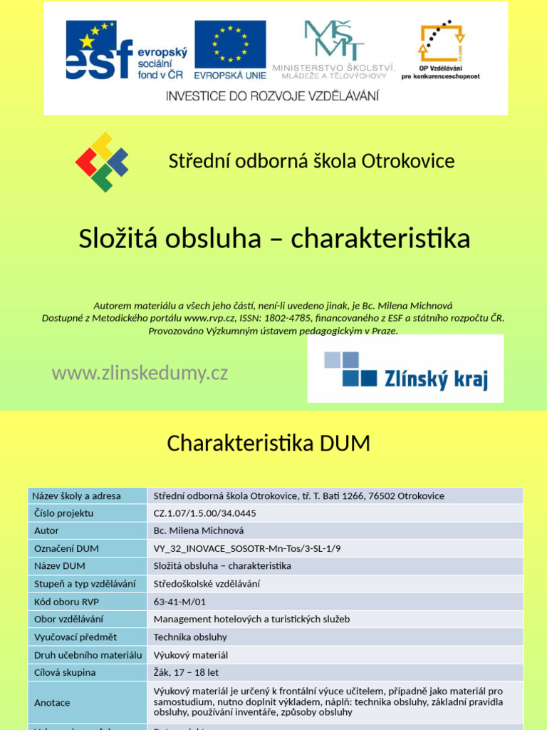 Složitá Obsluha - Charakteristika: Střední Odborná Škola Otrokovice | PDF