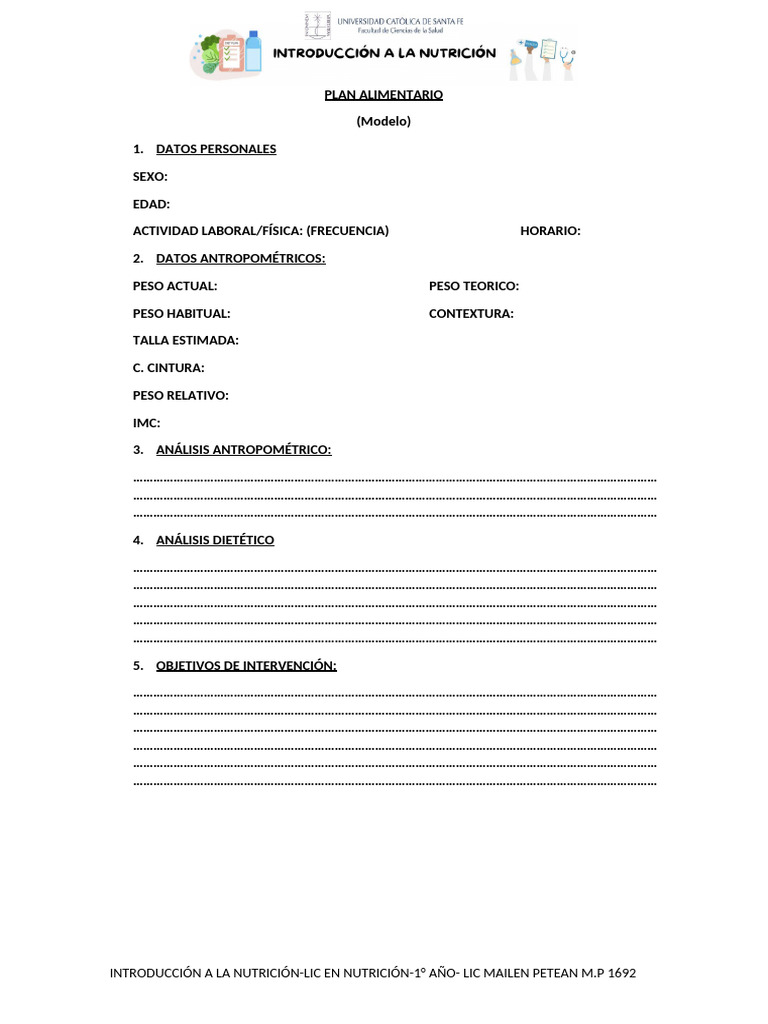 Plan Alimentario Personalizado | PDF | Alimentos | Leche