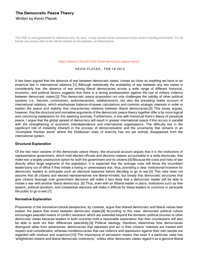 The Democratic Peace Theory | PDF | Democratization | Liberal Democracy