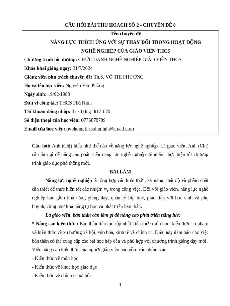 Cau Hoi Bai Thu Hoach So 2-CĐ8-HC | PDF