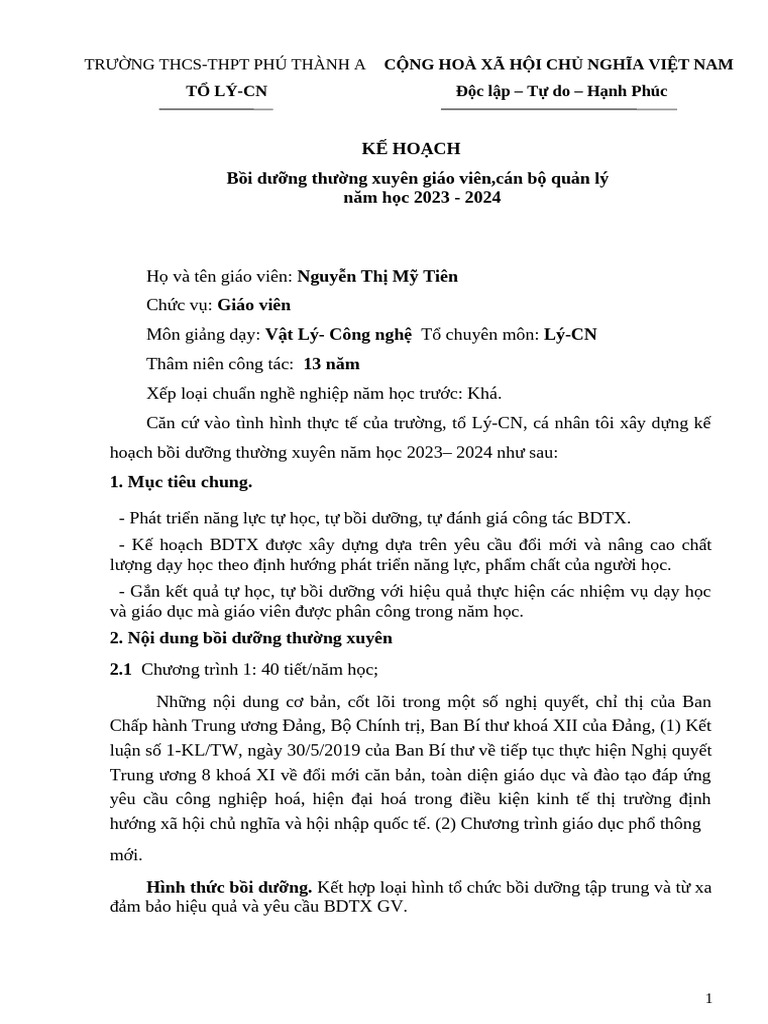 KE HOACH BDTX Tien 2022-2023 | PDF