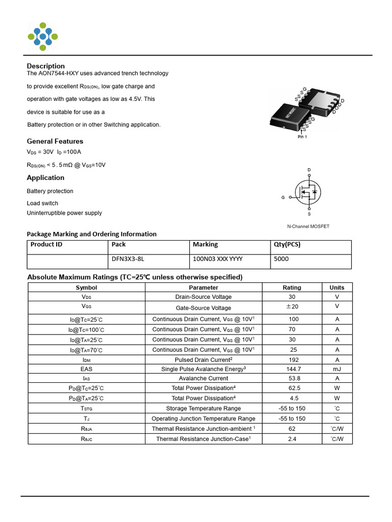 Hxy Mosfet Aon7544 - C5261066 | PDF | Field Effect Transistor | Computer Engineering