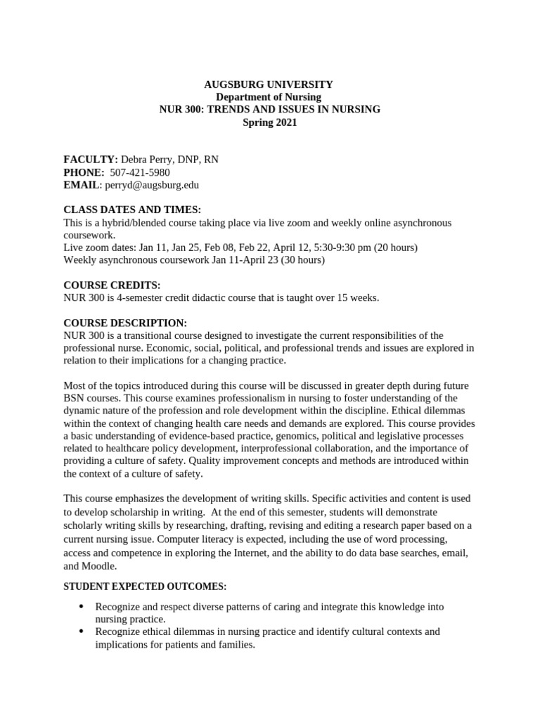 (Updated) NUR 300 Syllabus Spring 2021 | PDF | Apa Style | Academic ...