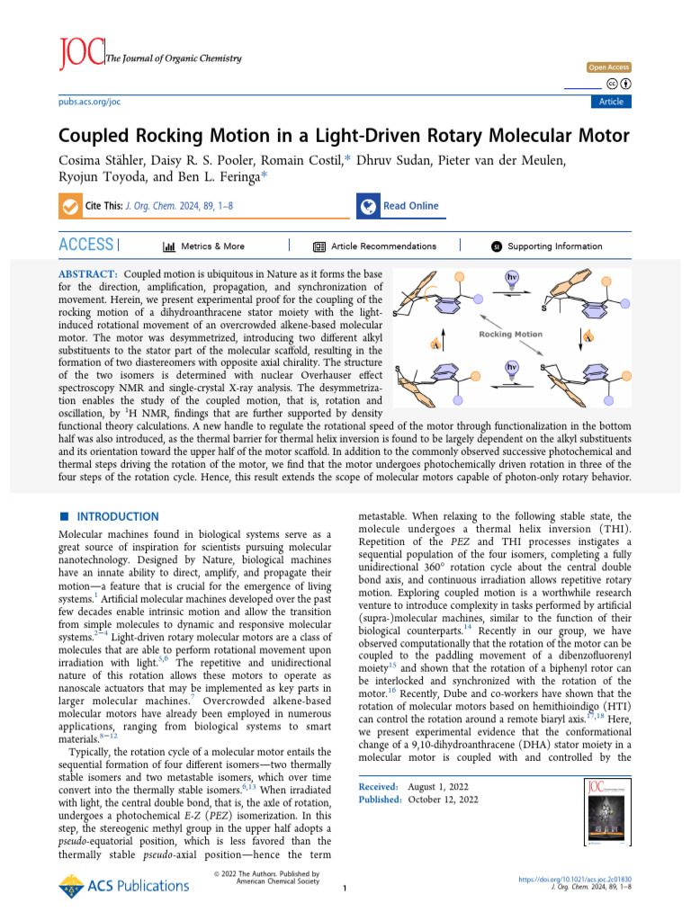 Coupled Motion in Light-Driven Motors | PDF | Conformational Isomerism ...
