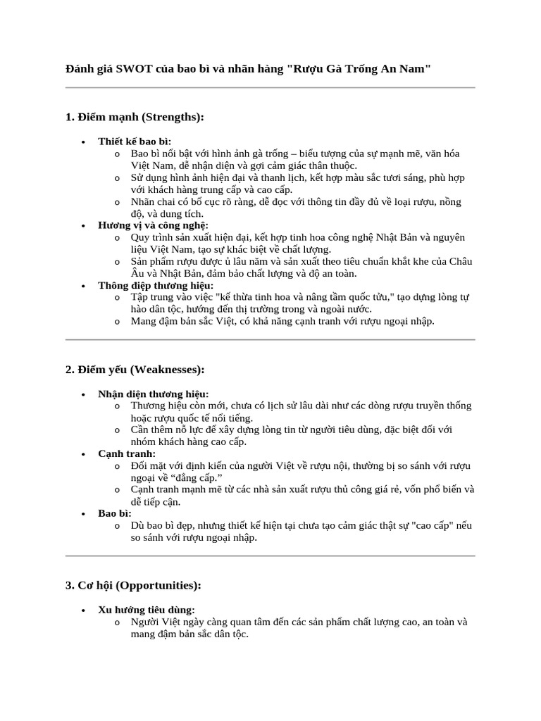 Đánh Giá SWOT C A Bao Bì Và Nhãn Hàng | PDF