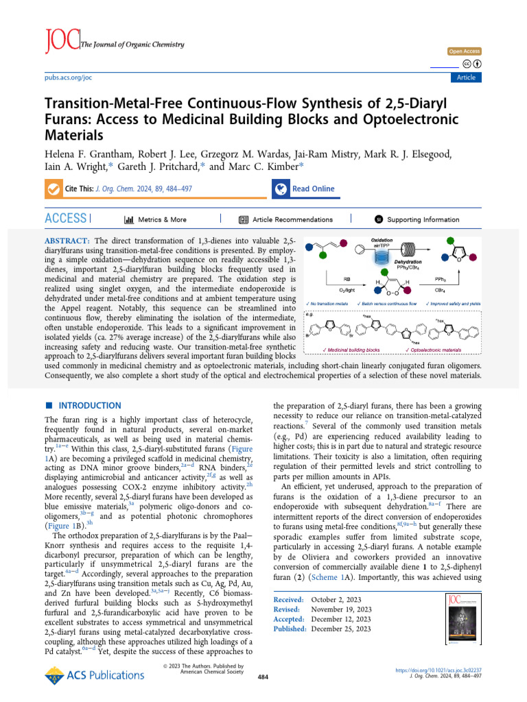 Transition-Metal-Free Continuous-Flow Synthesis of 2,5-DiarylFurans: Access To Medicinal ...