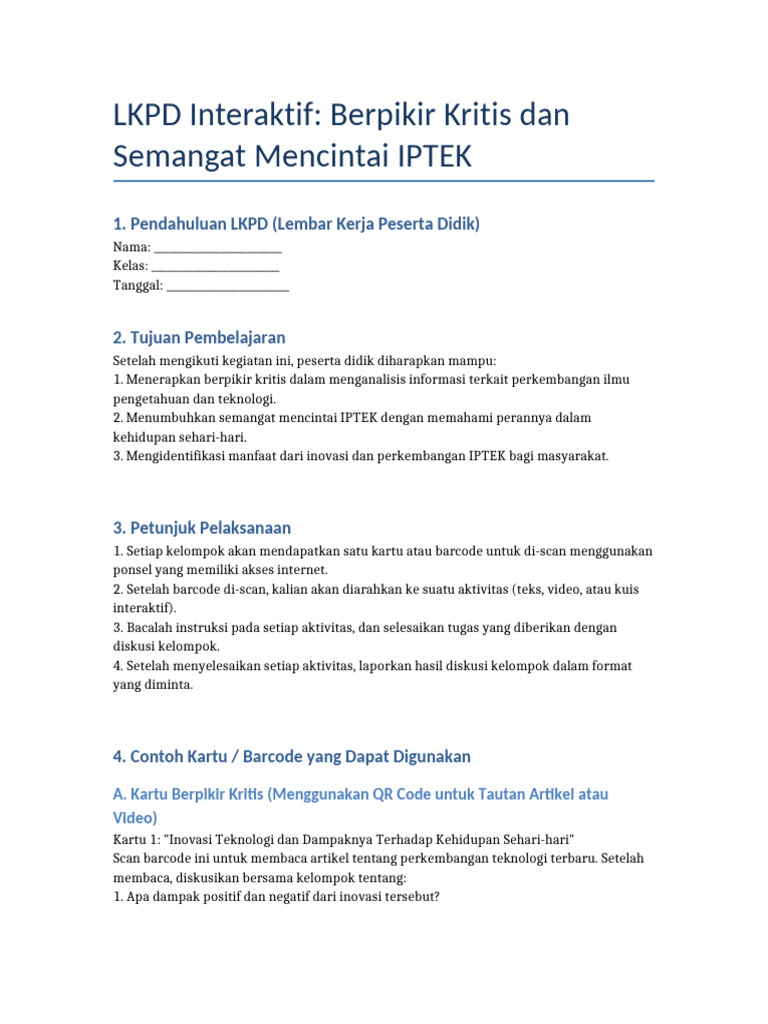 LKPD Berpikir Kritis IPTEK | PDF
