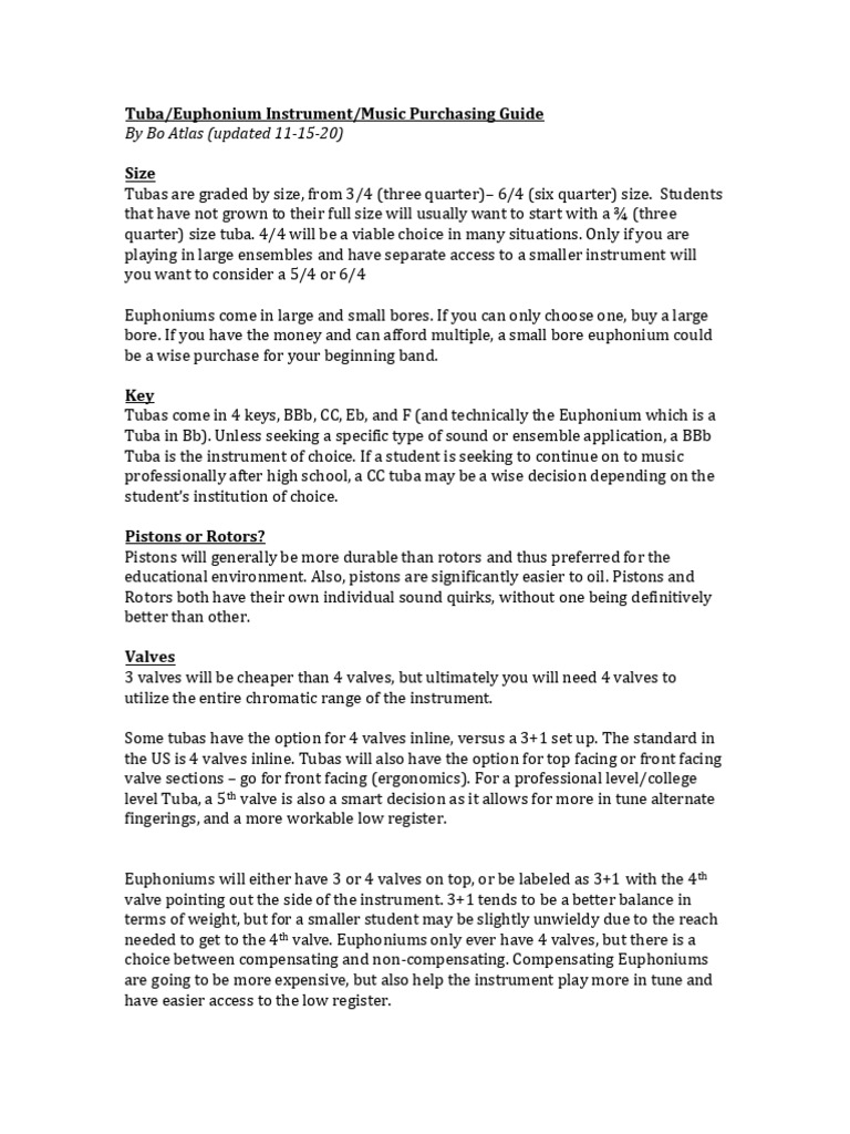 Tuba_Euph Purchase Guide | PDF | Tuba | Brass Instruments