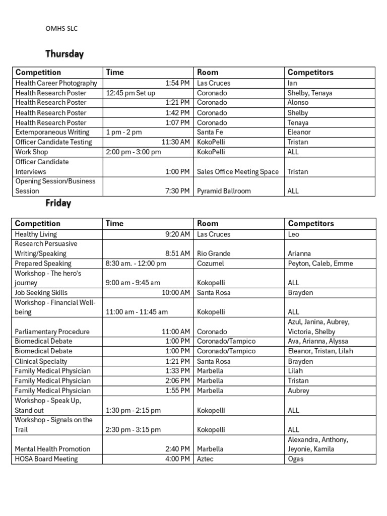 Omhs Hosa SLC Schedule (Tent) - 2025 - 04 - 01 - 19 - 04 - 49 | PDF ...