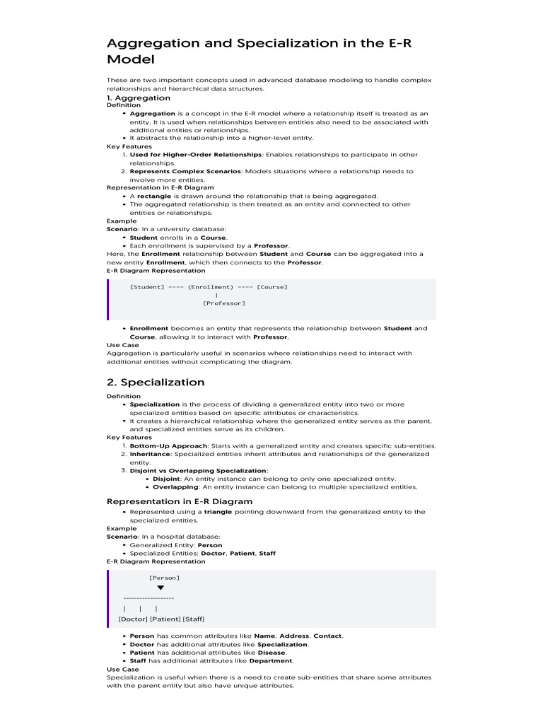Aggregation and Specialization in the E-R Model | PDF | Databases ...