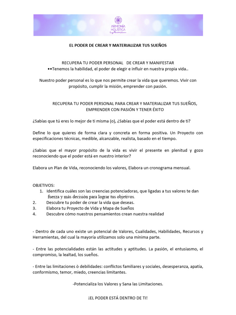 El Poder de Crear - Proyecto de Vida 2025 | PDF | Sicología