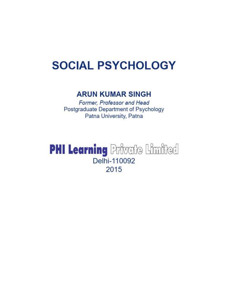 ARUN KUMAR Social Psychology | PDF | Attitude (Psychology) | Social Psychology