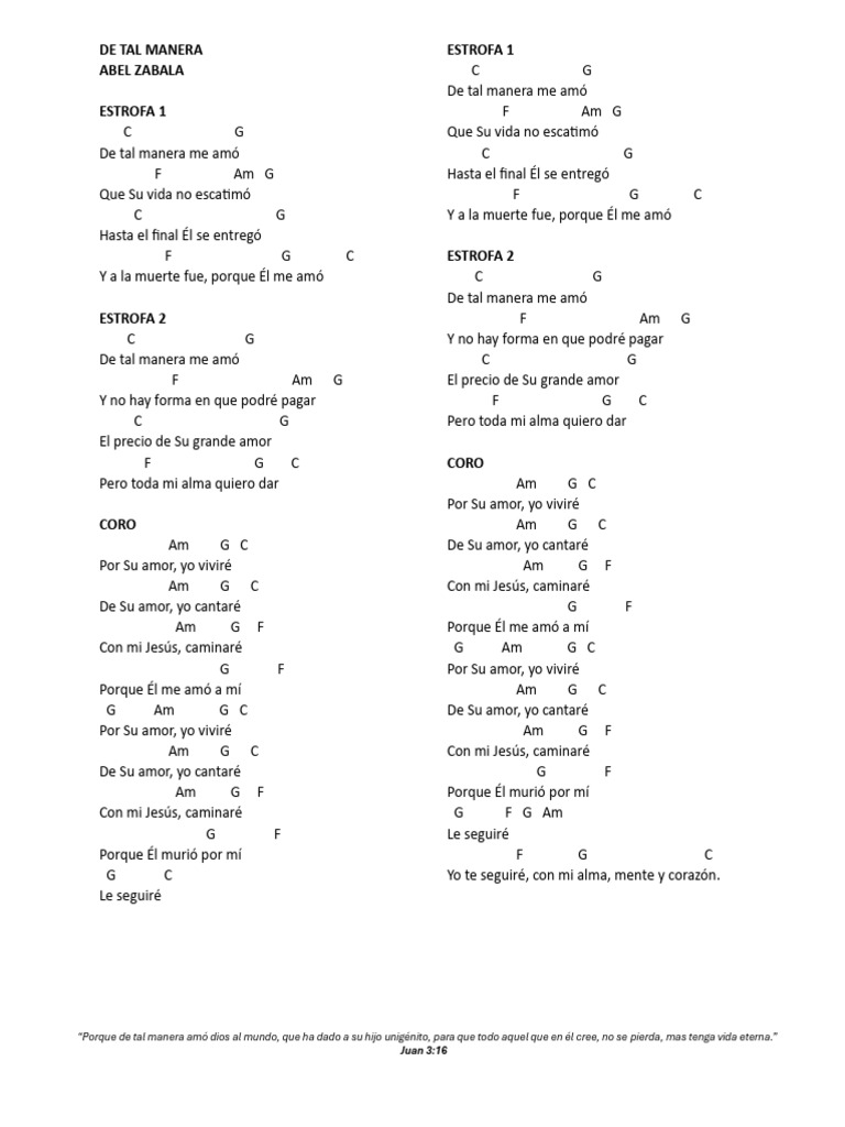 Letras de "De Tal Manera" - Abel Zabala | PDF | Amor | Creencia ...
