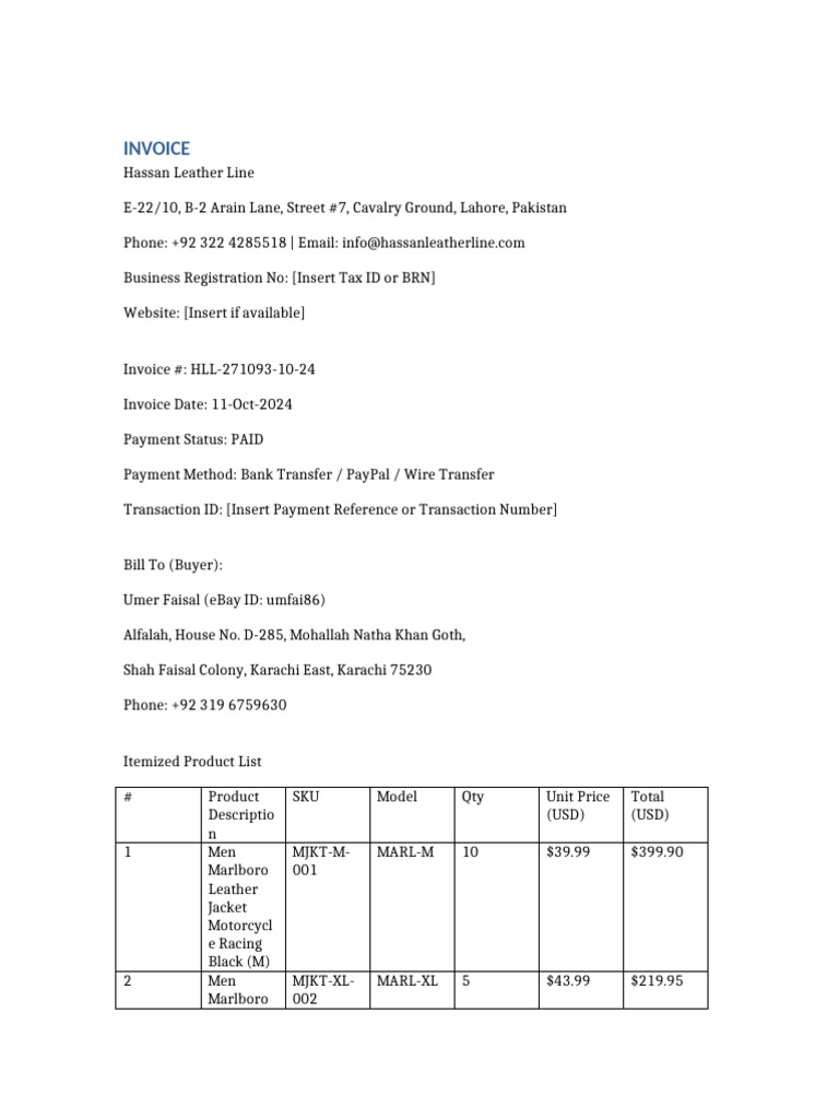 eBay_Compliant_Invoice_Hassan_Leather | PDF