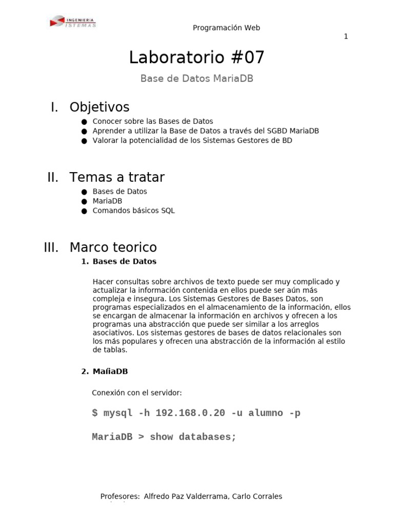 (Lab07 - Enunciado - BD MariaDB | PDF | Mi sql | Bases de datos