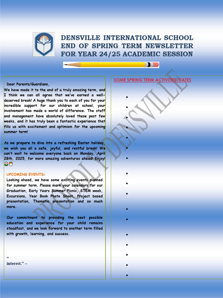 End of Spring Term Newsletter 25 | PDF | Learning | Creativity