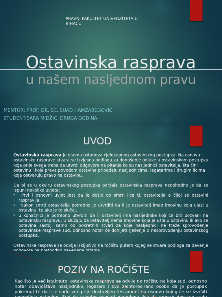 Ostavinska Rasprava U Našem Nasljednom Pravu | PDF