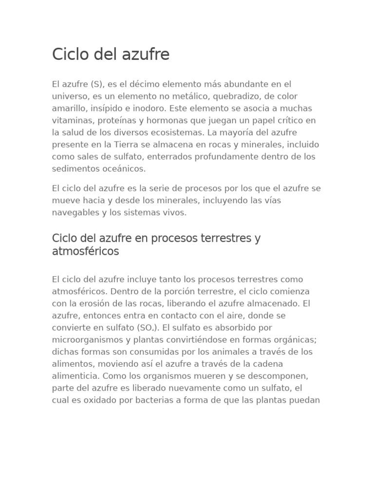 Ciclo Del Azufre | PDF | Azufre | Química