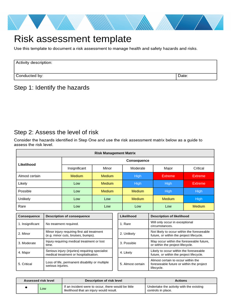 Health and Safety Risk Assessment Template | PDF | Risk | Personal ...