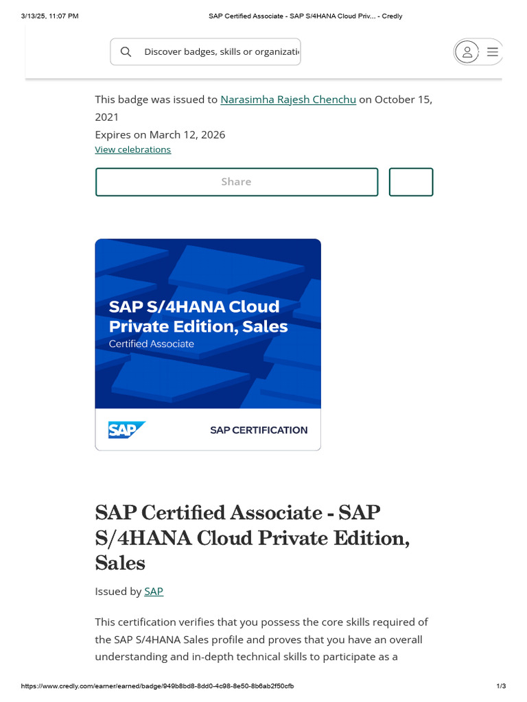 SAP Certified Associate - SAP S_4HANA Cloud Priv... - Credly | PDF | Educational Assessment