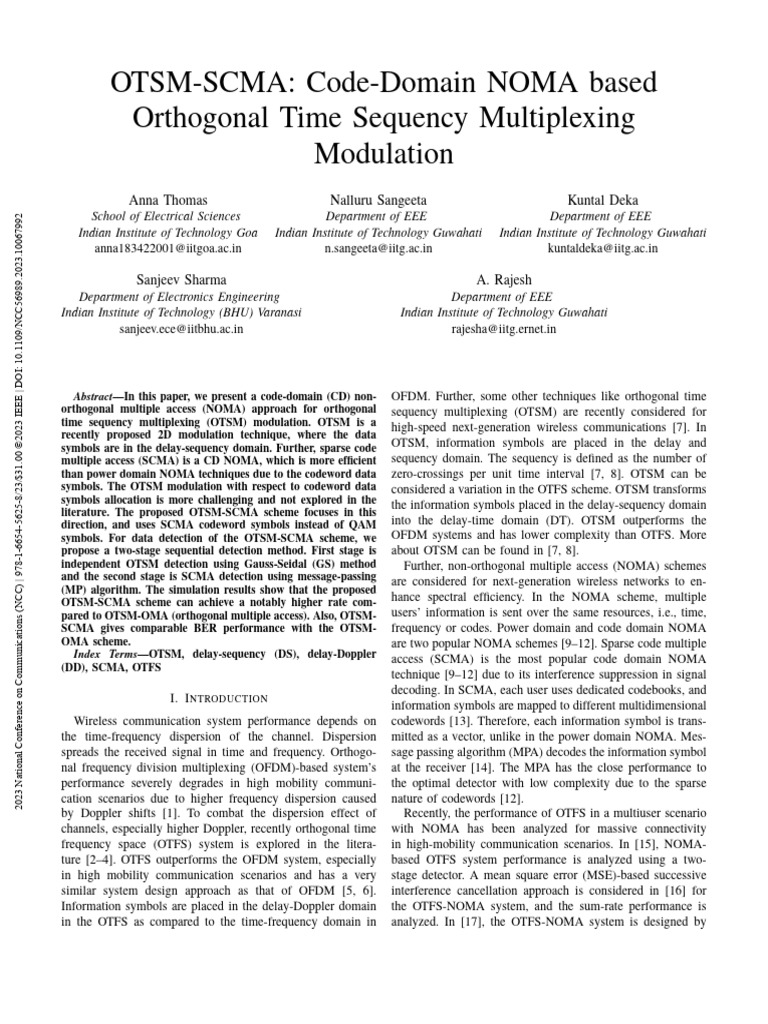 OTSM-SCMA Code-Domain NOMA Based Orthogonal Time Sequency Multiplexing Modulation (1) | PDF ...