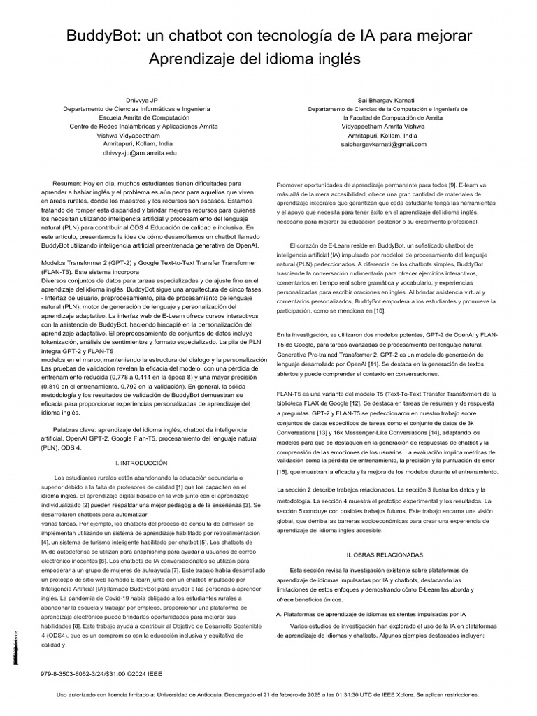 BuddyBot, Un Chatbot Con Tecnología de IA para Mejorar El Aprendizaje Del Inglés (Español ...