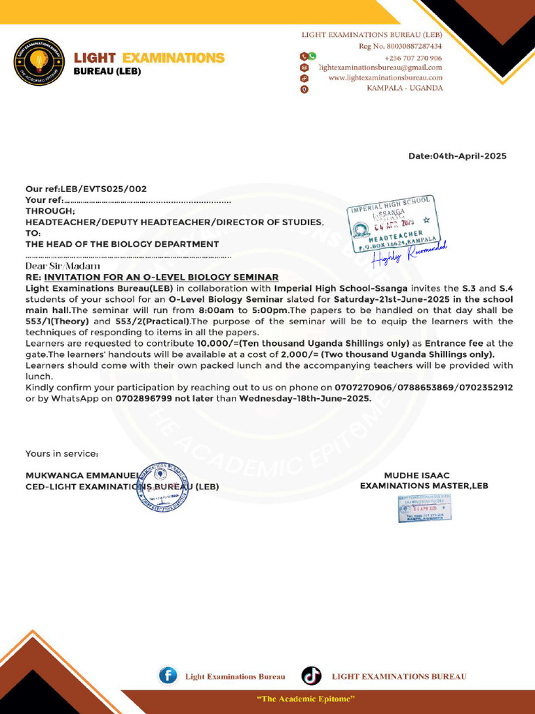 Leb-O-Level Biology Seminar Invitation Letter Ihs-2025-Compressed | PDF