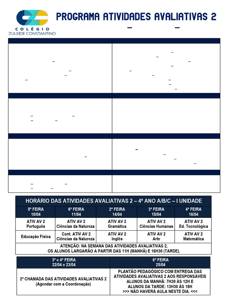 4º ANO ABC - PROG AV2 - I UNID | PDF | Science