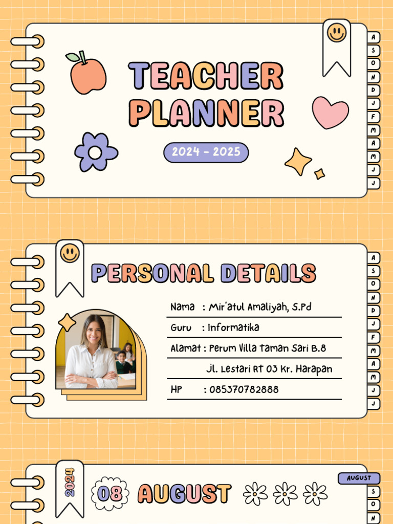 Teacher Planner Presentation in Yellow Pink Purple and Orange Cute ...