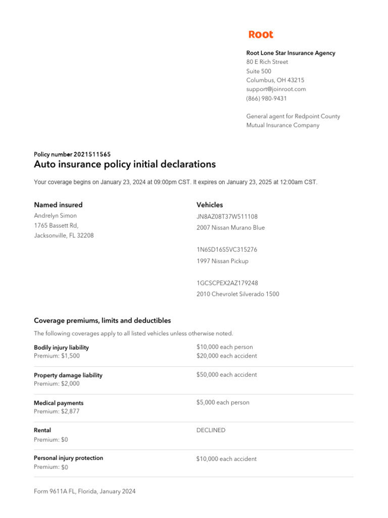 DECLARATION FL Andrelyn Simon | PDF | Insurance | Vehicle Insurance