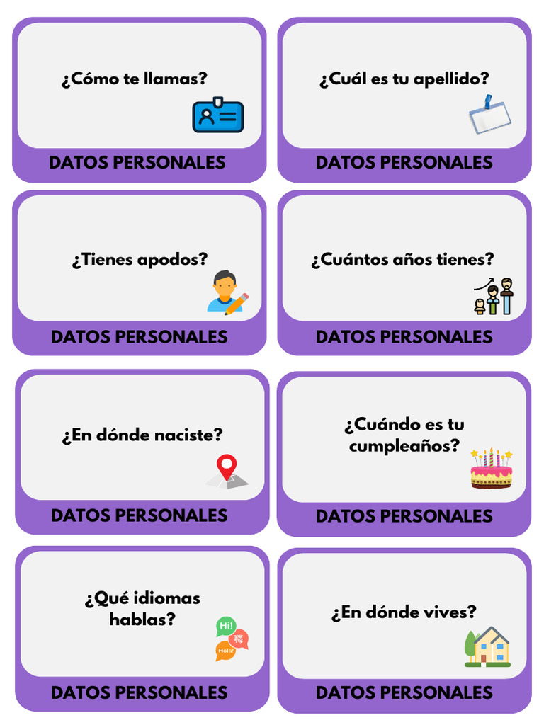 Personal Information FLASH CARDS For SPANISH Conversations | PDF