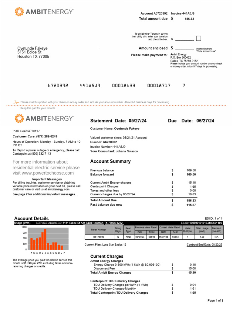 CenterPoint TDU Charges Overview 2023 | PDF | Credit Card | Payments