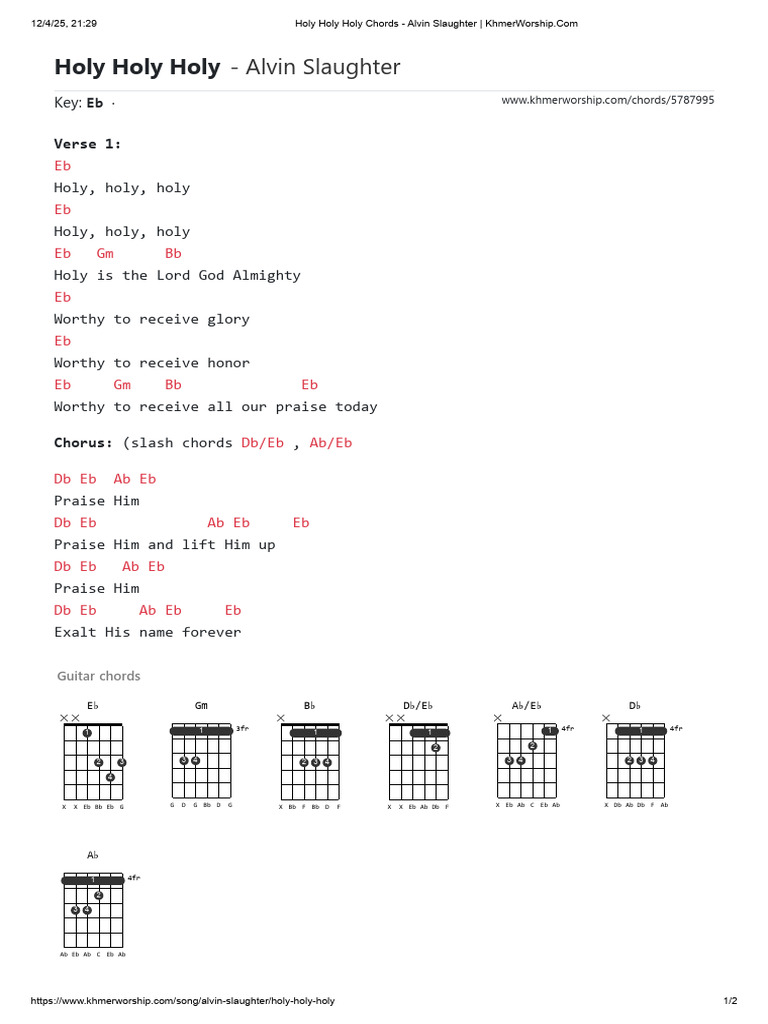 Holy Holy Holy Chords - Alvin Slaughter | PDF