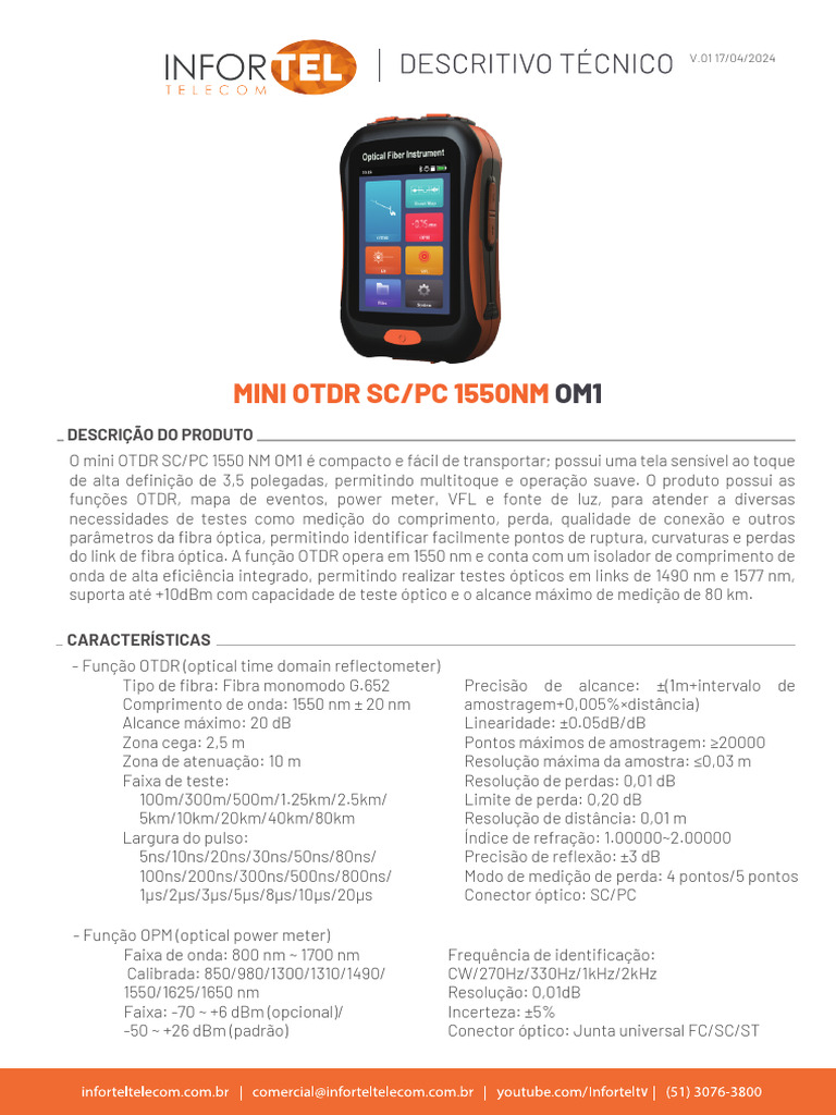 Mini OTDR SC/PC 1550nm OM1 | PDF | Fibra ótica | Fenômenos físicos