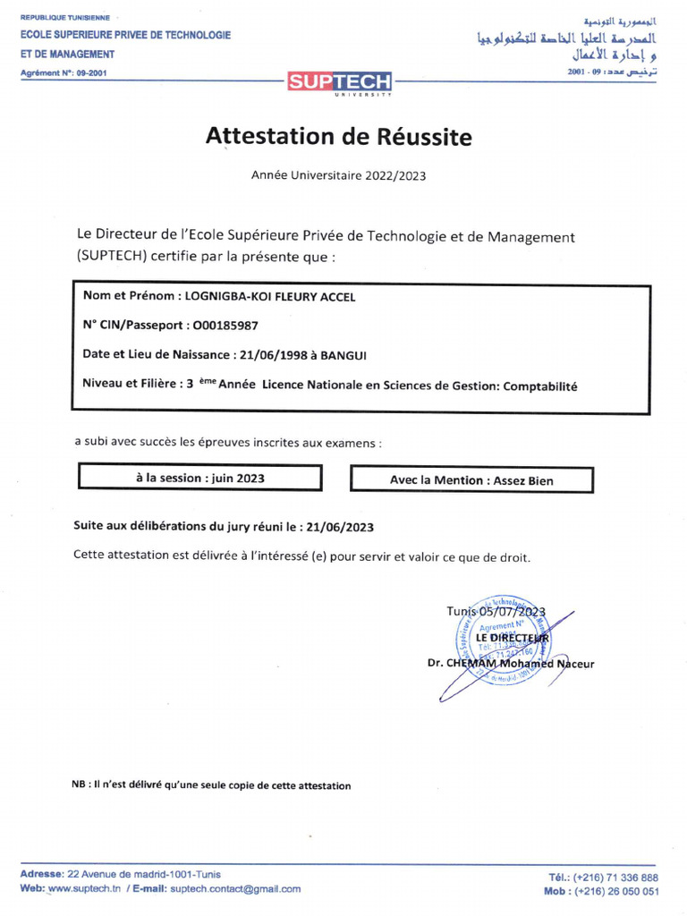 Attestation de Reussite | PDF