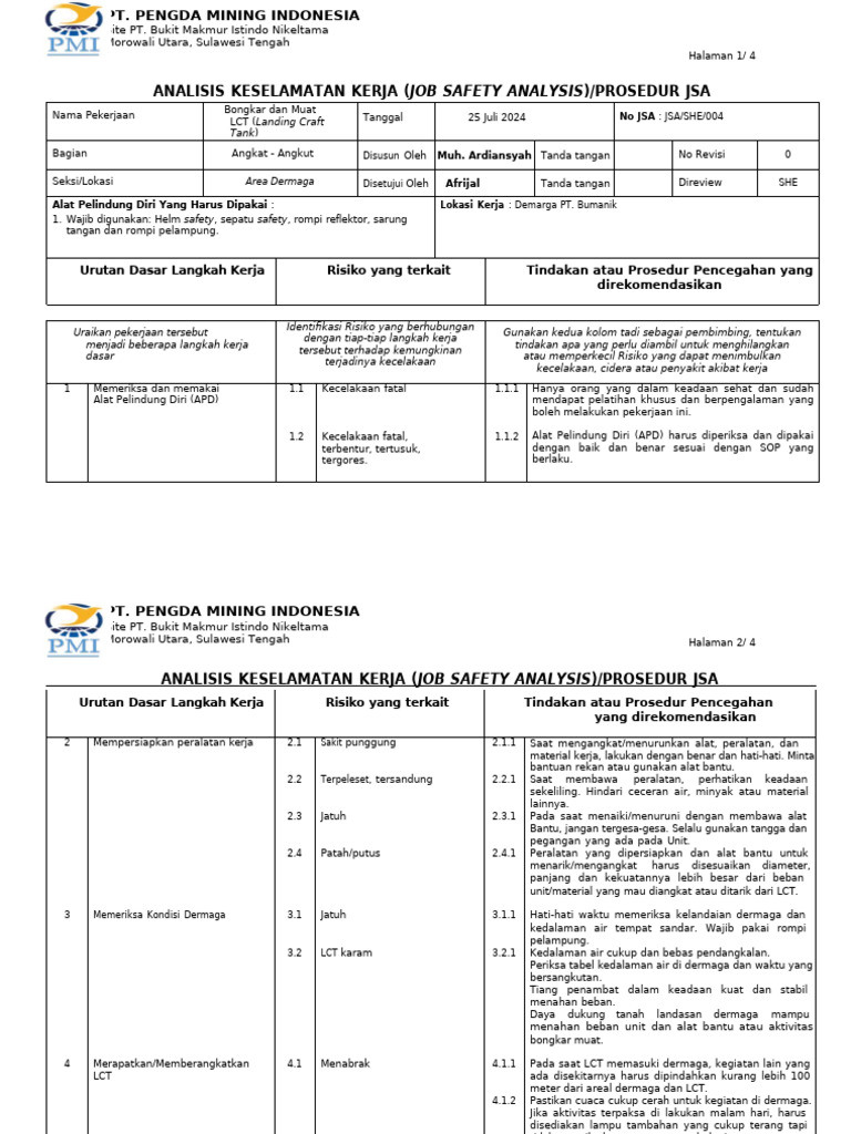 JSA BONGKAR MUAT LCT | PDF