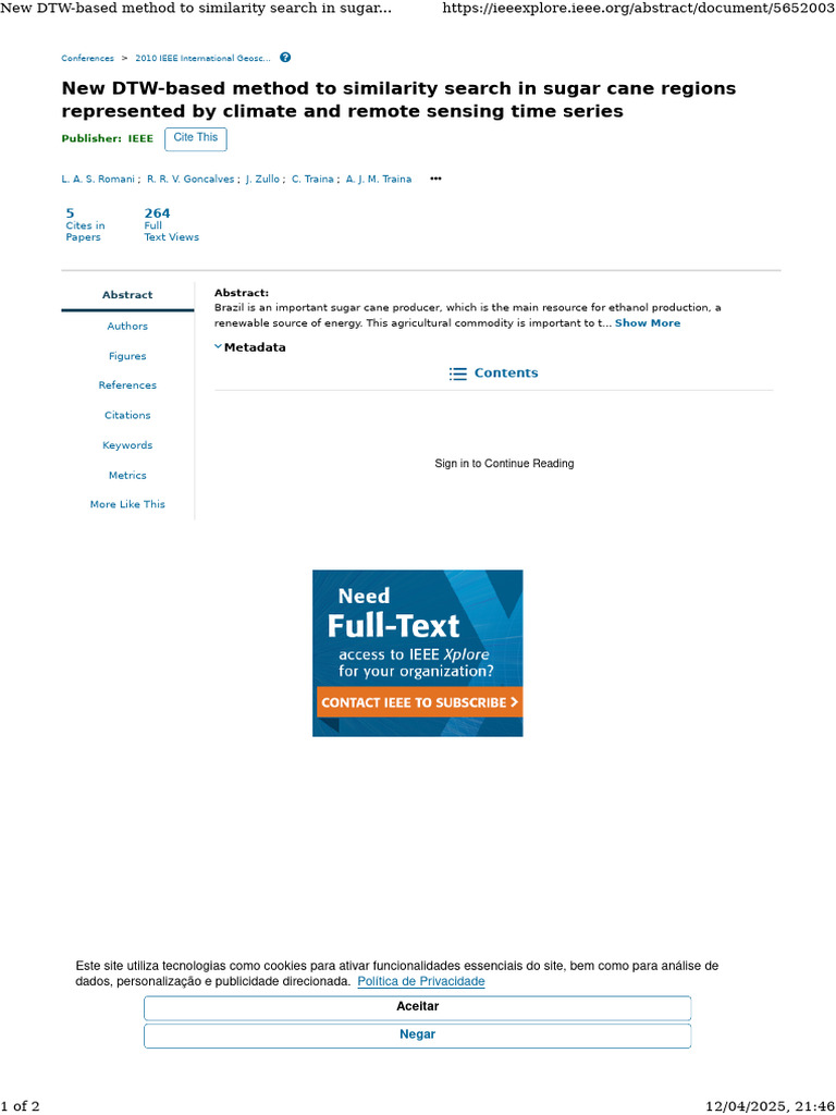 New DTW-based Method To Similarity Search in Sugar Cane Regions ...