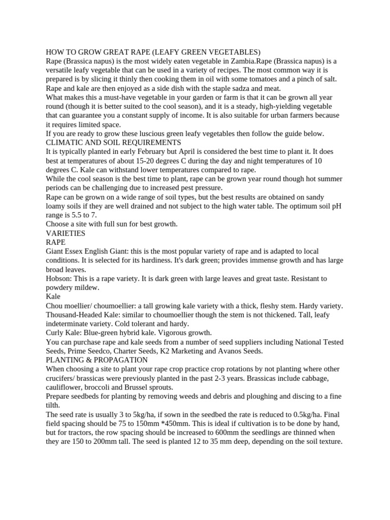 How To Grow Great Rape | PDF | Rapeseed | Vegetables
