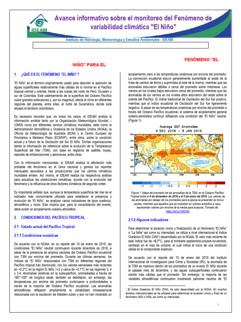 Informe Ideam Fenomeno Niño Niña Colombia2019 | PDF | Agua | Clima