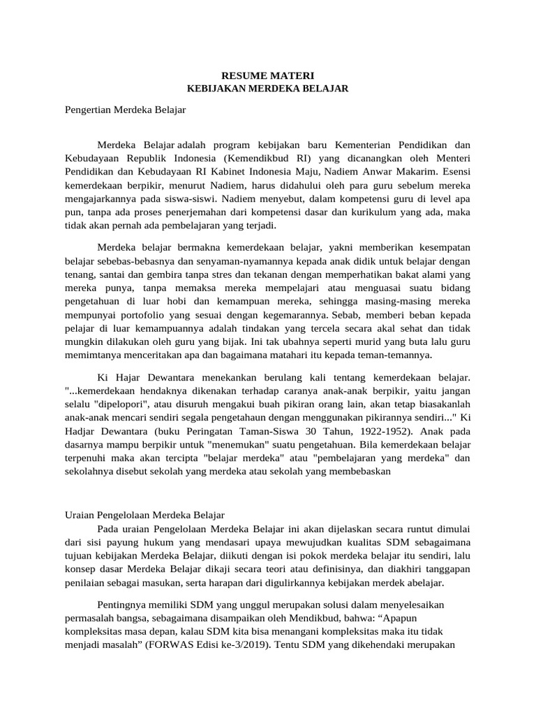 RESUME MATER Merdeka Belajar | PDF
