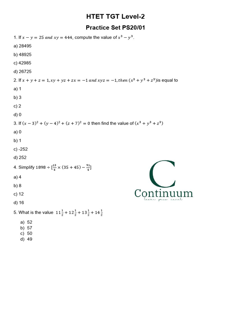HTET TGT Maths Practice Set | PDF | Mathematical Concepts | Mathematical Objects